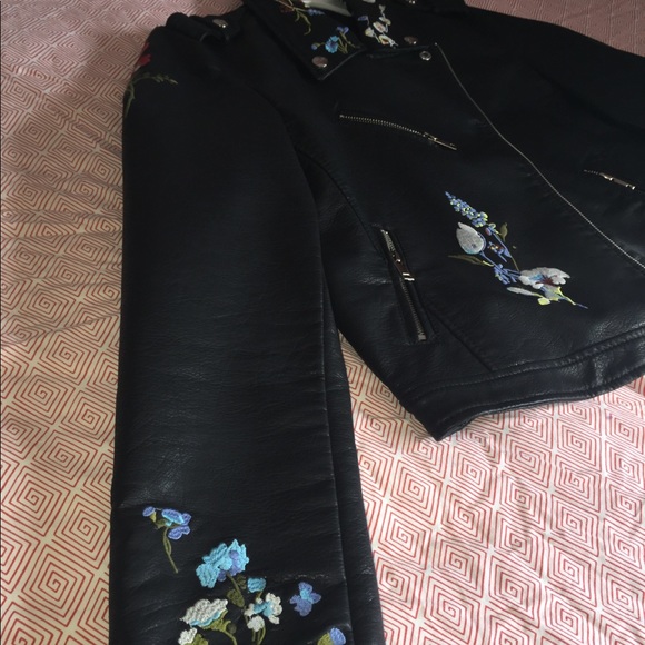 Tobi | Jackets & Coats | Rose Embroidered Leather Jacket | Poshmark